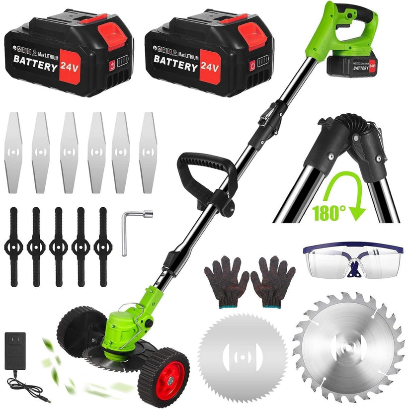 KingFurt Foldable Cordless Weed Wacker, with 2 Large Capacity Batterie ...