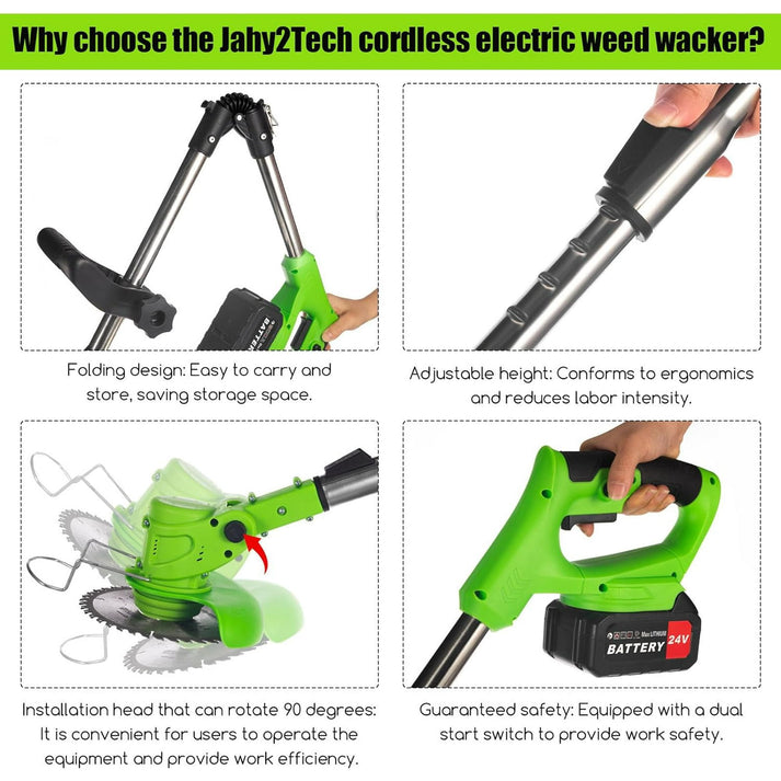 KingFurt Foldable Cordless Weed Wacker, with 2 Large Capacity Batterie ...